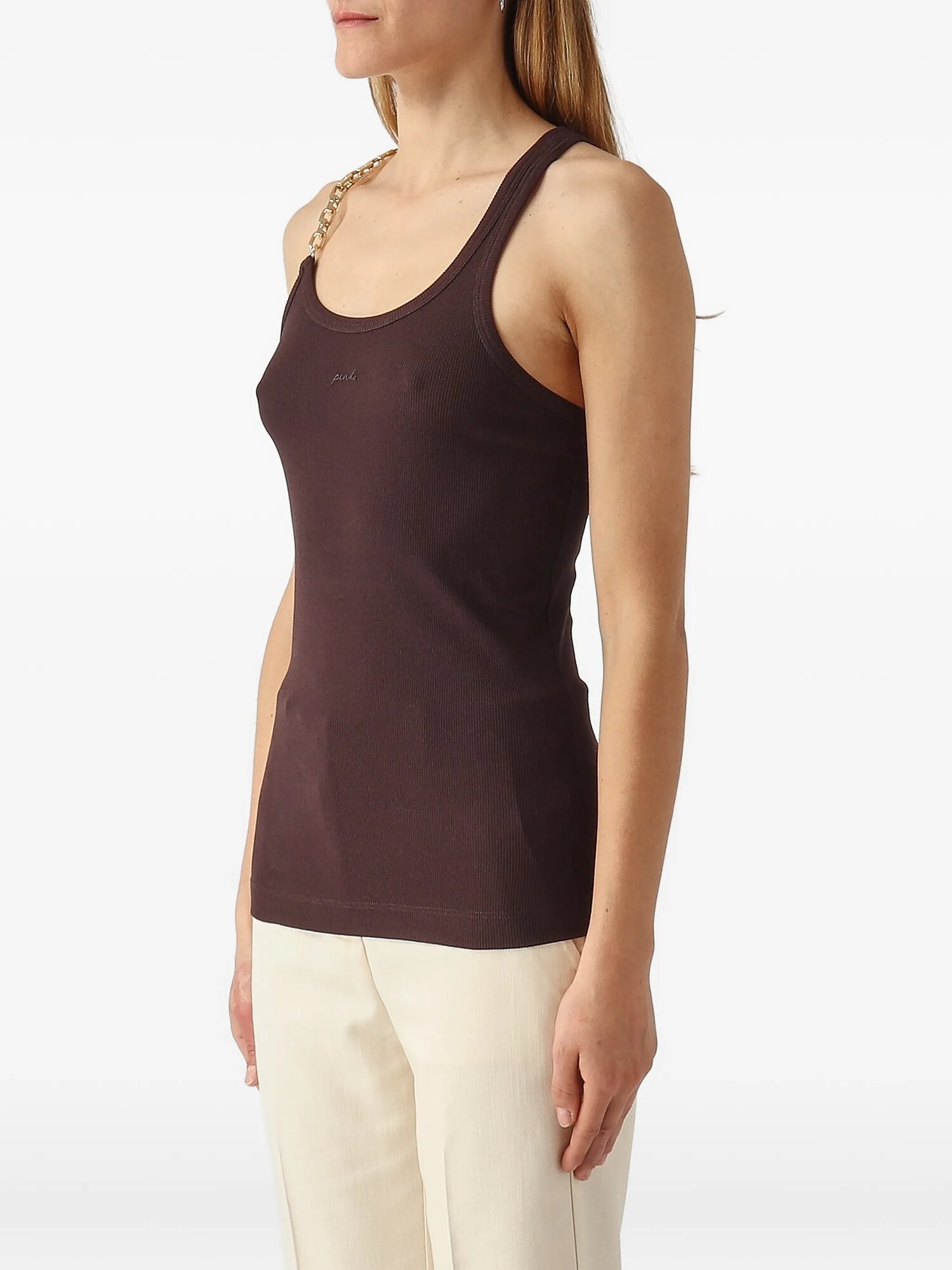 Топ Pinko Chain-link-strap ribbed-knit top, размер L, brown — фото 1
