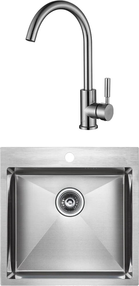 Комплект Мойка Paulmark Kroner PM215151-BS, брашированная нержавеющая сталь / Смеситель Holstein Ho212063-BS, брашированная сталь