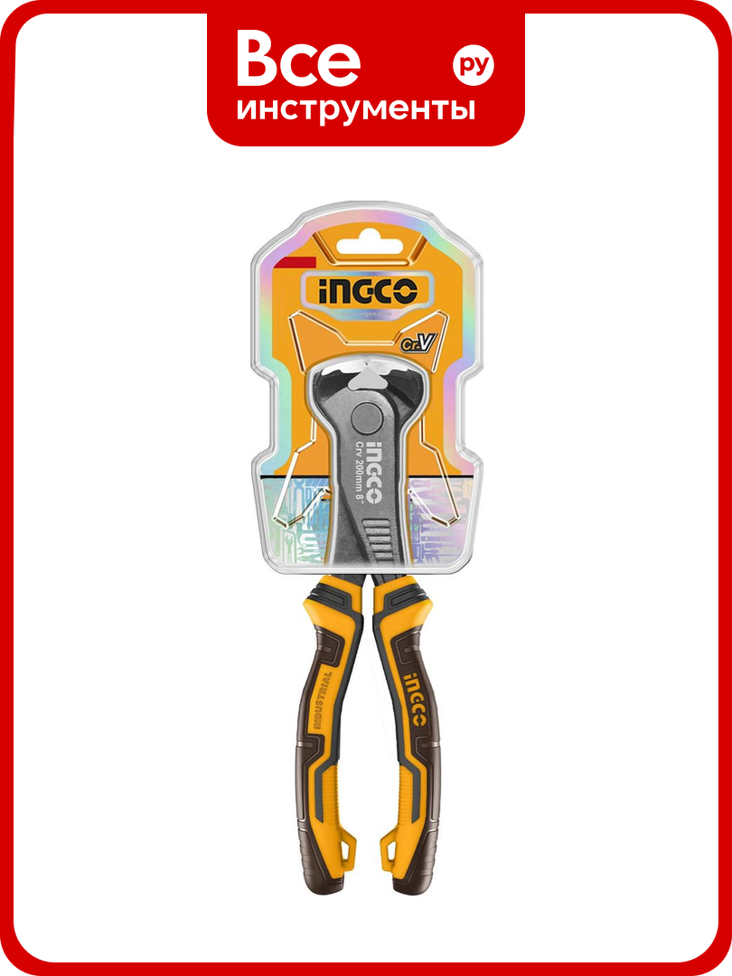 Кусачки торцевые INGCO INDUSTRIAL HECP28200, двухкомпонентные рукоятки, 200мм