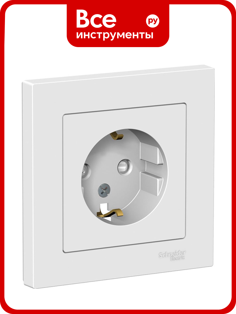 Розетка Systeme Electric (Schneider Electric) ATLAS DESIGN с заземл. защ. шторки 16А в сборе бел.