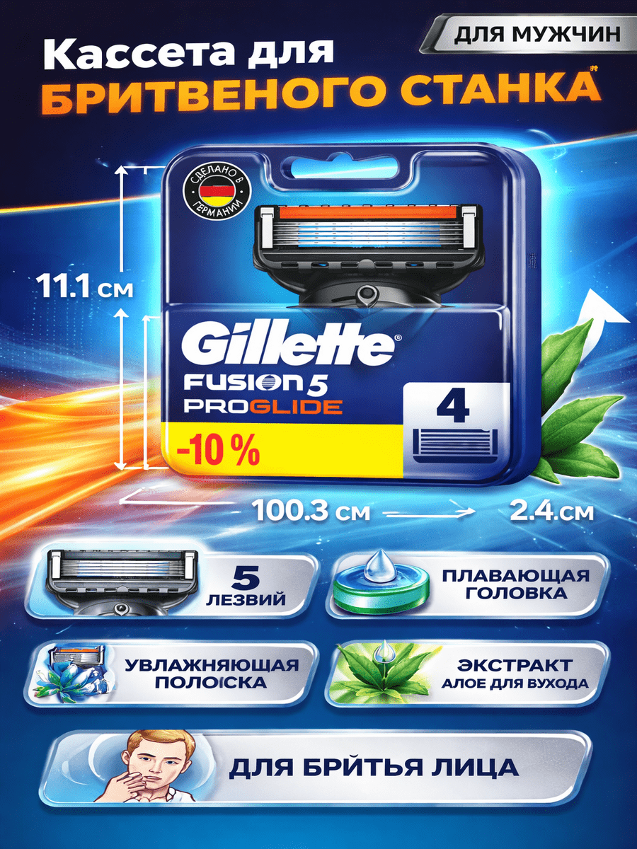 Кассета для бритвенного станка Gillette Fusion Proglide, 4шт
