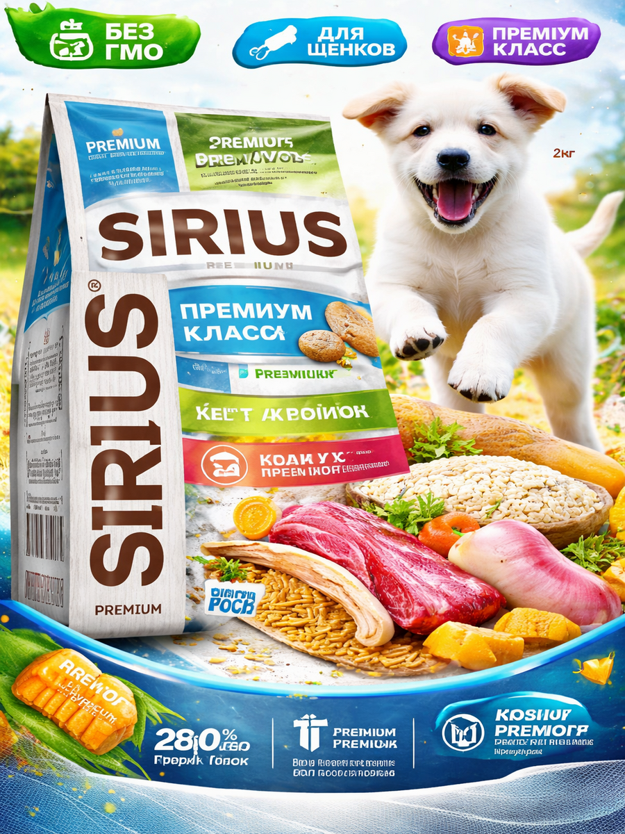 Сухой корм Sirius Premium для щенков с ягненком и рисом, 2кг