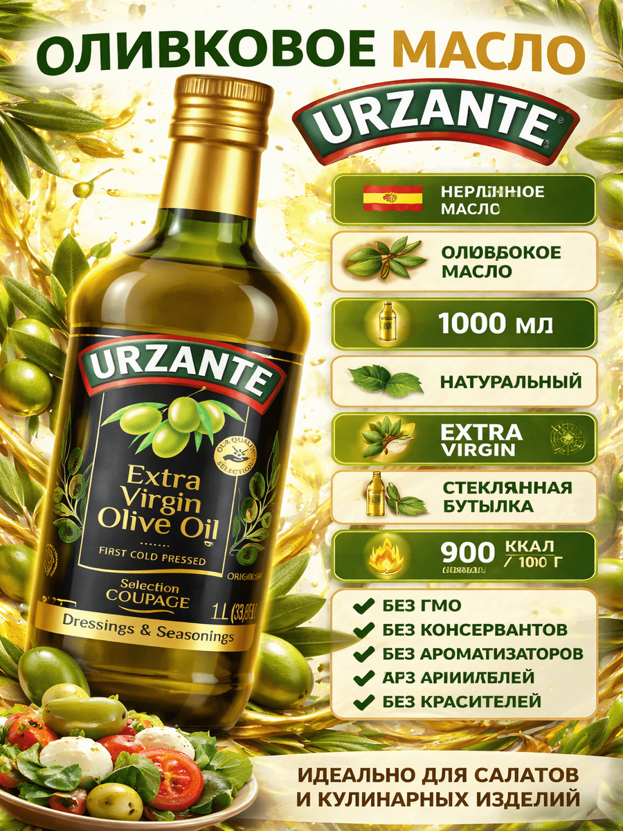 Масло оливковое Urzante Extra Virgin нерафинированное, 1л