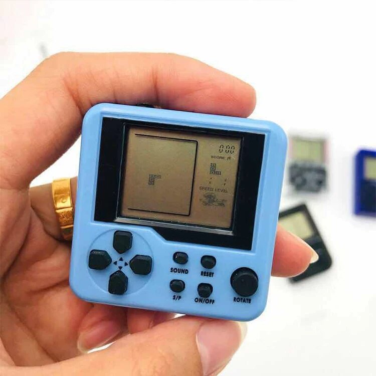 Мини-консоль Tetris в виде брелока - Синий, 2 батарейки включены