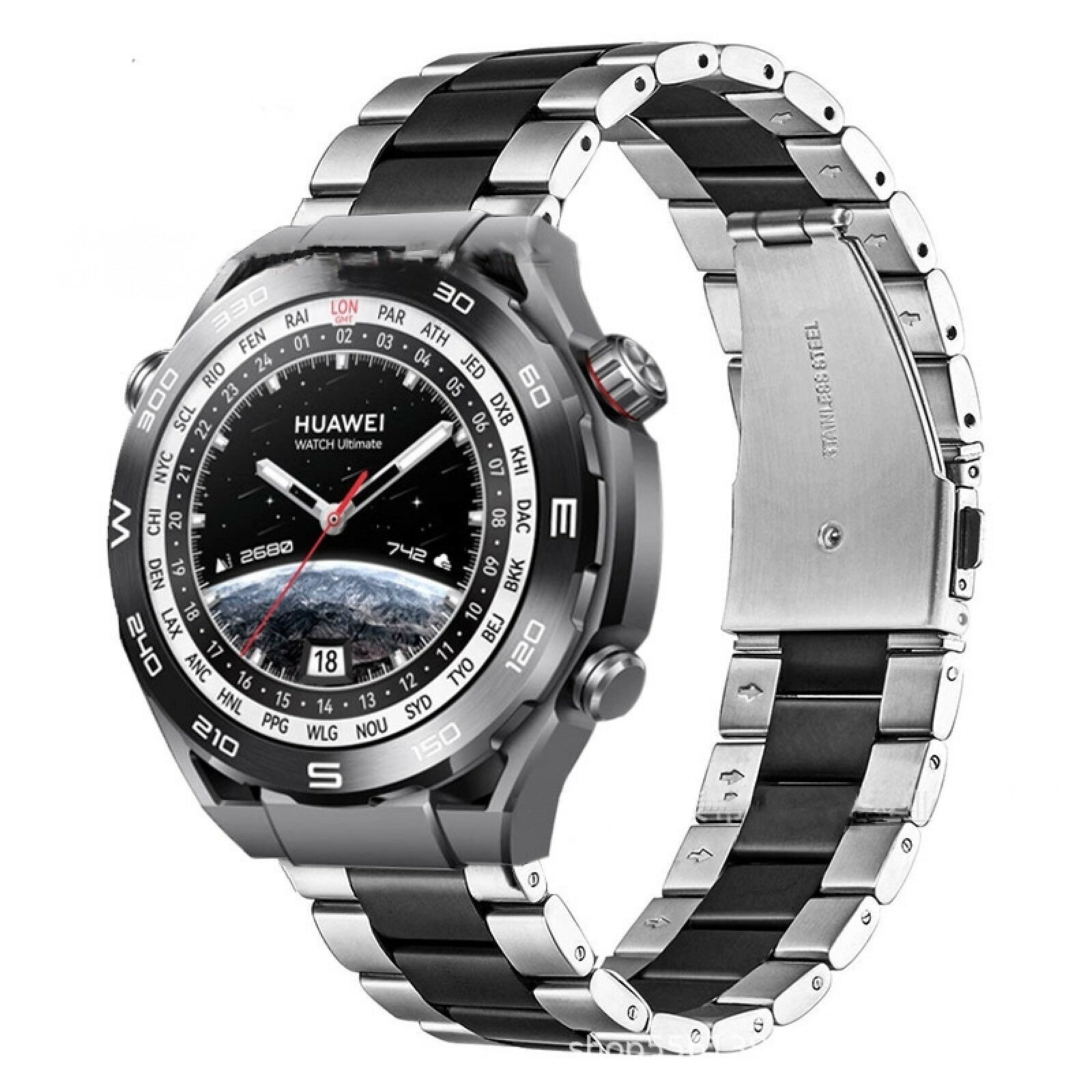 Ремешок-браслет MyPads Inox Clip для Huawei Watch Ultimate, стальной, мужской, двухцветный