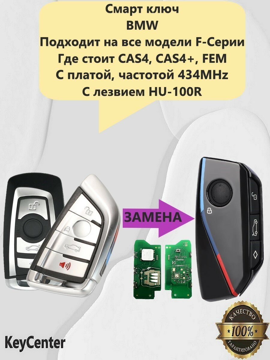Смарт ключ BMW (4 кнопки, под все F-серии, с Keyless Go) частотой 434MHz!