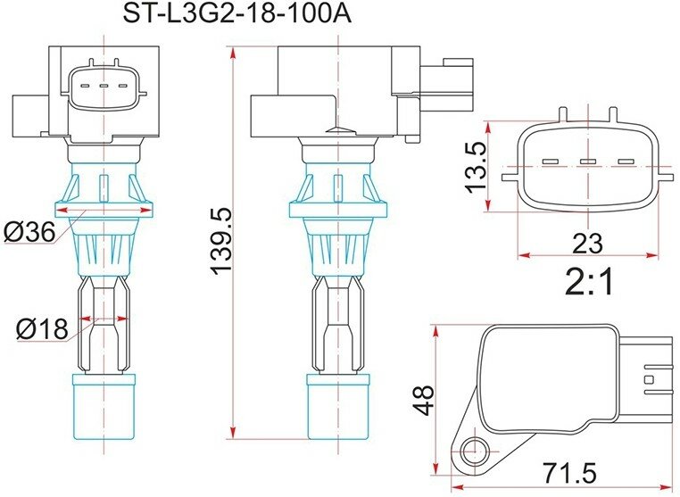 Катушка зажигания SAT ST-L3G2-18-100A MAZDA 6/ATENZA 2.3 GG/GH/GY 05-/MPV LY3 06-/MAZDA 3/AXELA BK3/5 06-