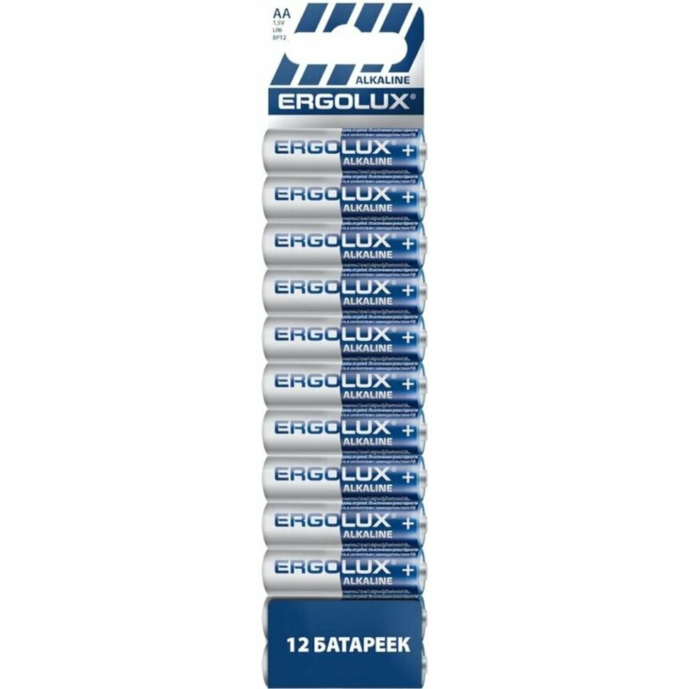Батарейка Ergolux Alkaline BP12 AA LR6 (промо, AA LR6 BP12,1.5В) 12 шт/уп, 1883036