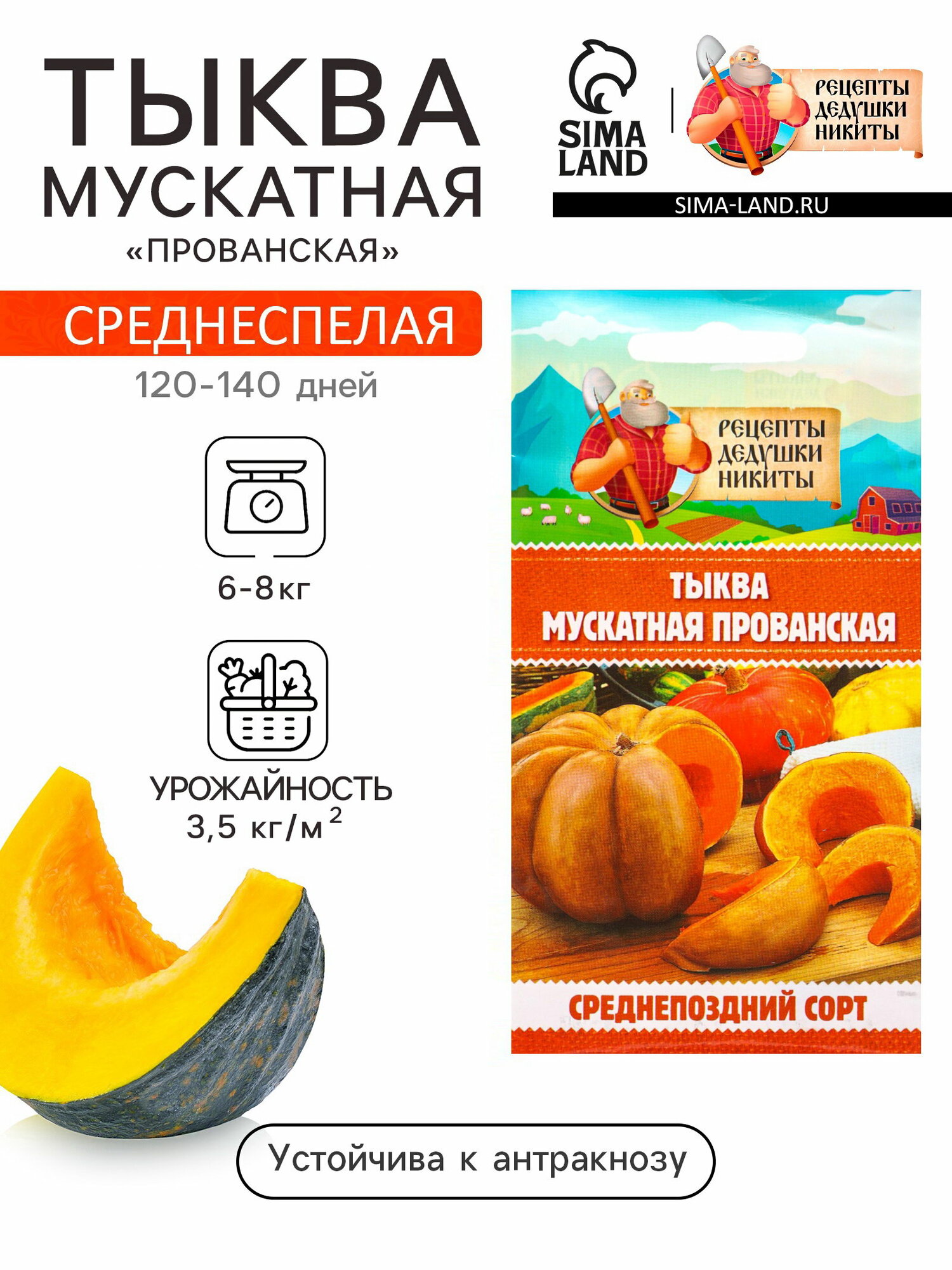 Семена Тыква "Мускатная Прованская", 1 г, сроки созревания: среднепоздний