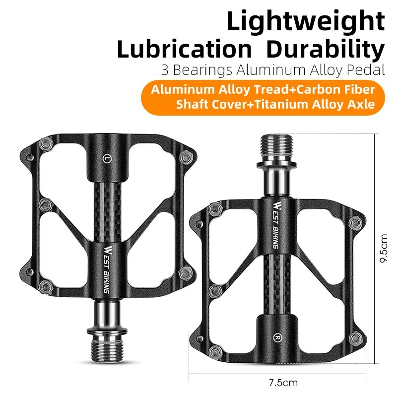 WEST BIKING Педали велосипедные, 3 подшипника, Titanium Axle