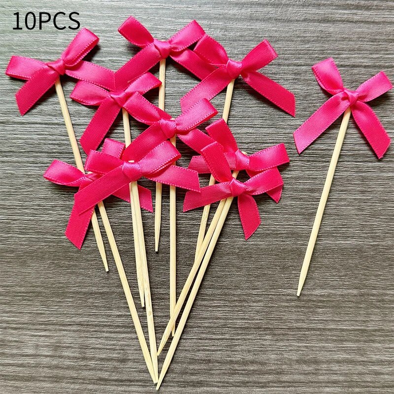 10 розовых бантиков для капкейков, Rose red bow tie