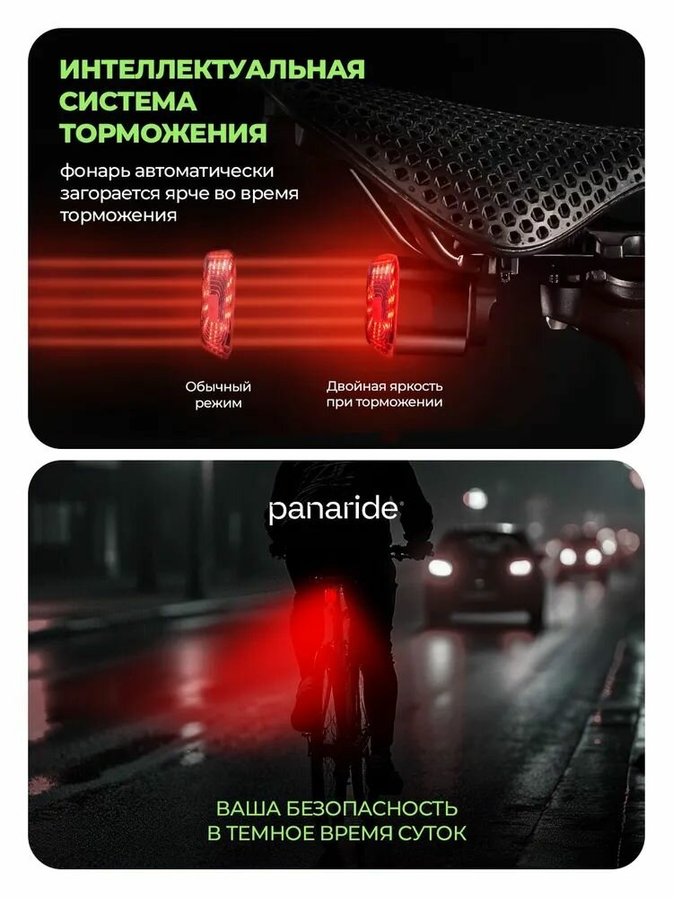 Фонарь для велосипеда Panaride 1100 мАч с умным датчиком тормоза и цифровым дисплеем, для велосипеда — фото 1