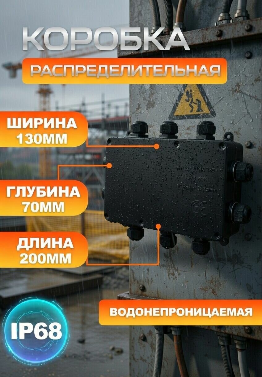 Коробка водонепроницаемая распределительная 200х130х70 IP68 10 вводов с клеммами 12pin