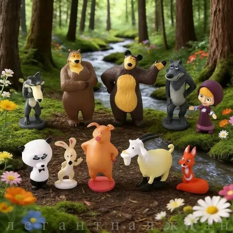 10шт Маша и Медведь аниме фигурки Детские игрушки