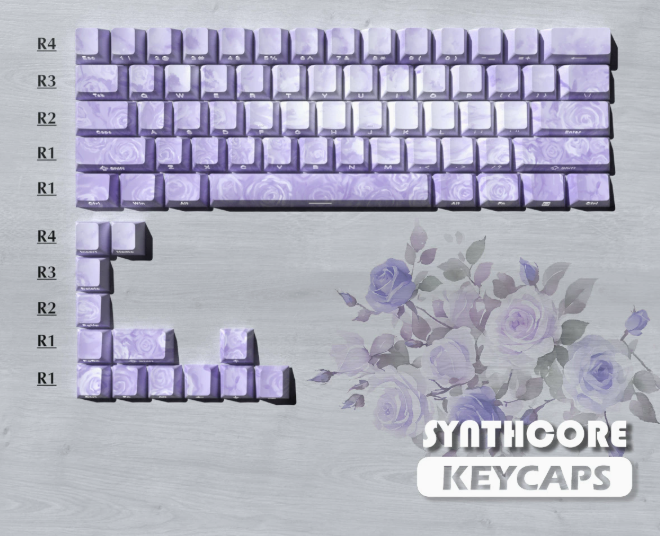 Кейкапы для механической клавиатуры - Rose, набор из 74 клавиш, фиолетовые