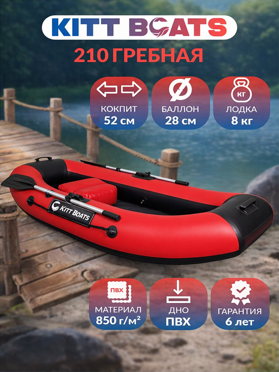 KITT BOATS Лодка гребная ПВХ 210 черно-красная