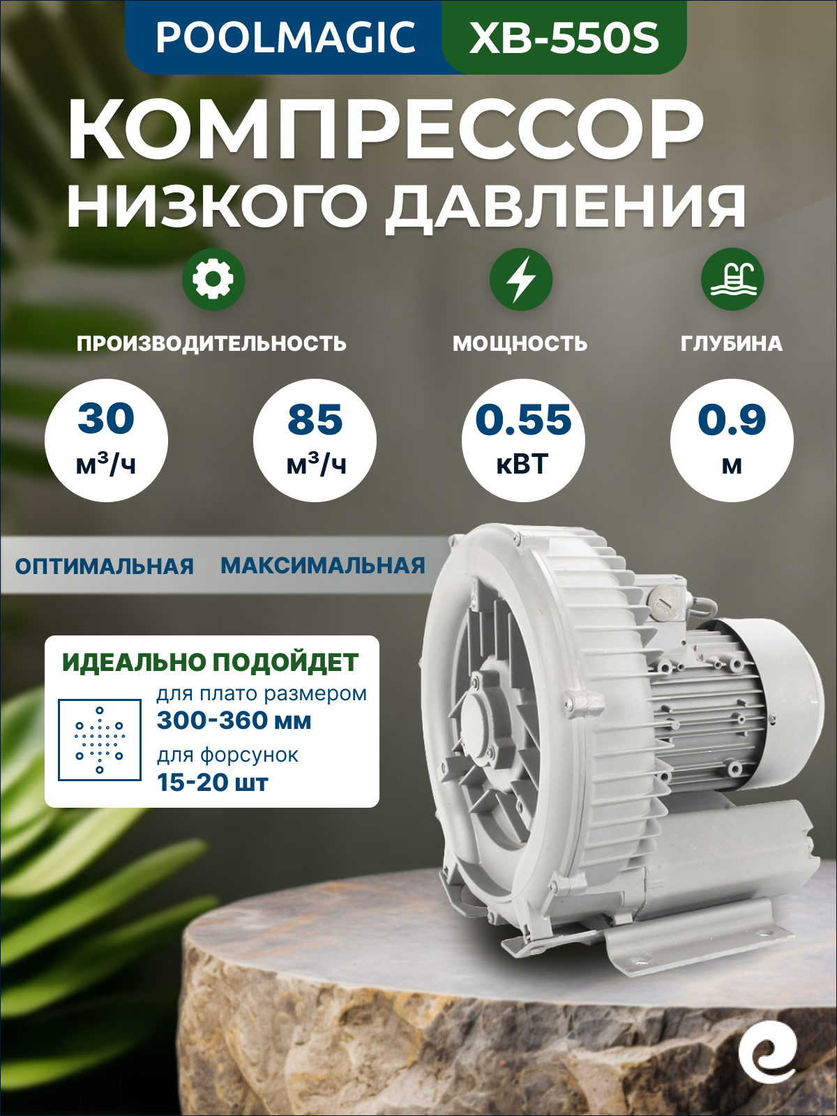 Компрессор низкого давления Poolmagic XB-550, 85 куб. м/ч, 0.55 кВт