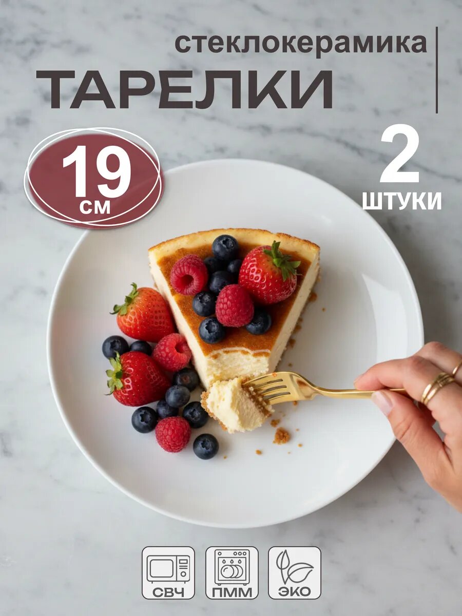 Тарелки десертные набор 2 штуки 19 см стеклокерамика