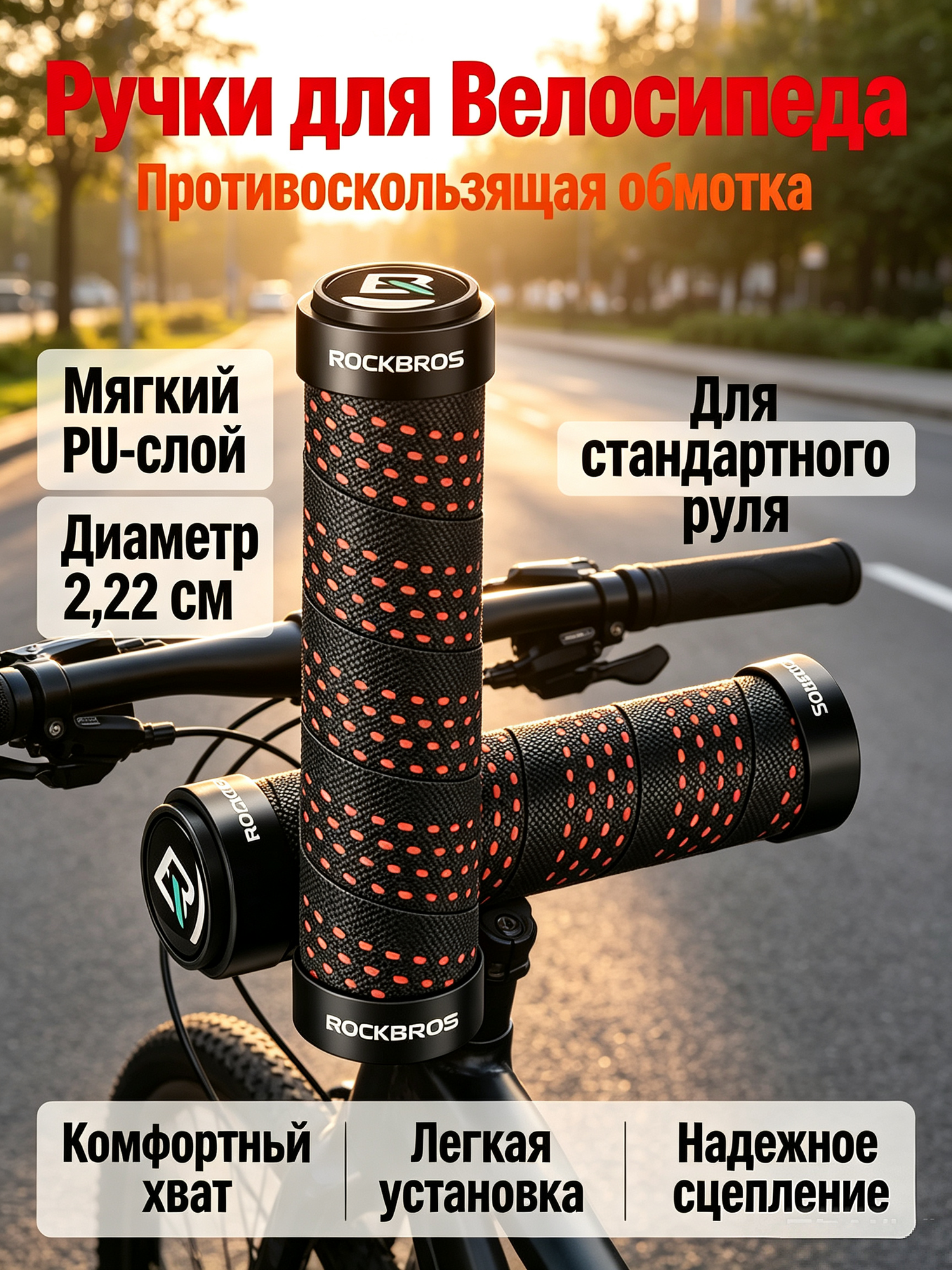 Чехол для велосипедной ручки RockBros, чехол для ручки горного велосипеда, нескользящий, удобный полиуретановый материал