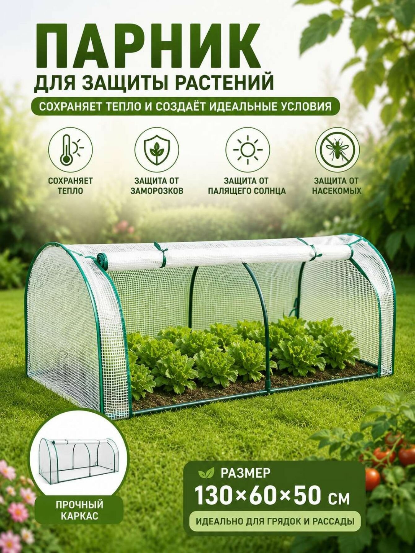 Парник, теплица арочная bwz-3 1.3х0.6х0.51м, Полиэтилен