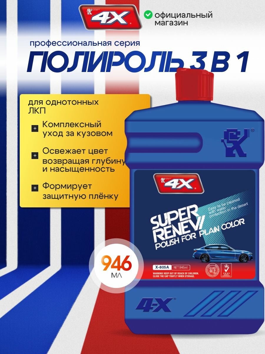 Полировальная паста финишная 4X Super Renew Polish Plain Color 946 мл однотонные авто