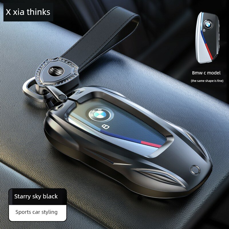 Чехол для ключей BMW C-Style черный с кожаным ремешком для автомобилей X3/X5/X1/X2/X6/X7/IX1/IX3