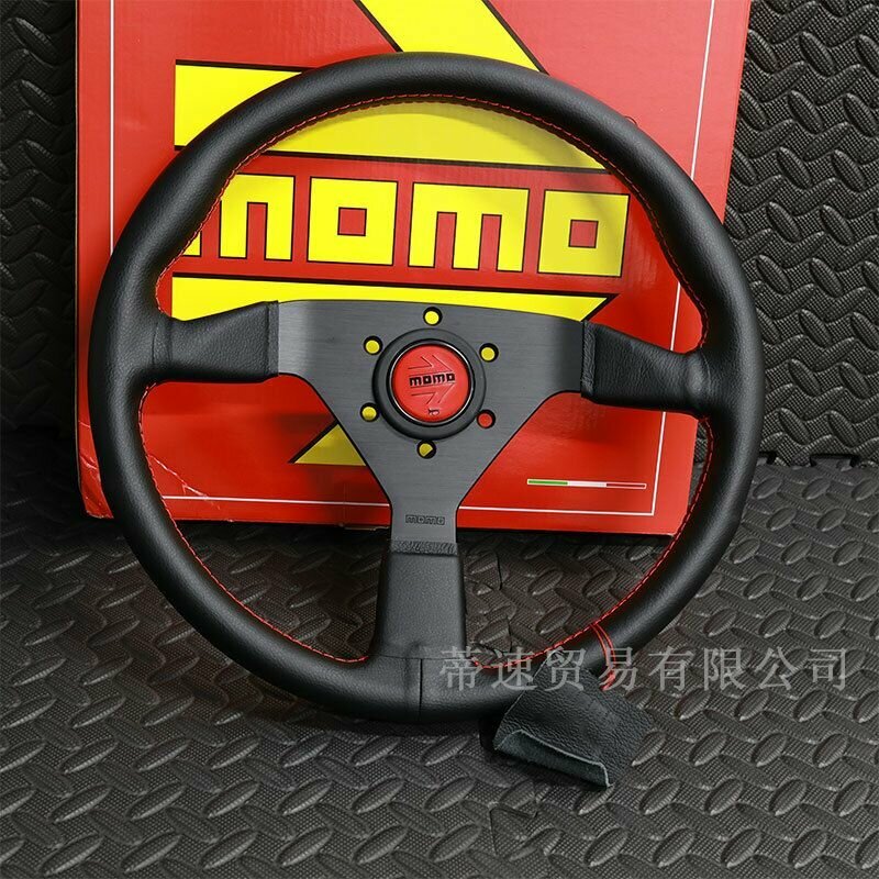 Руль 14 дюймов 350mm Momo стиль кожаный черный с быстросъемом для тюнинга JDM