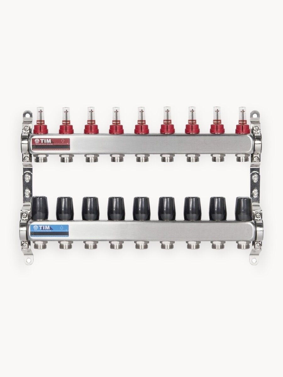 Коллекторная группа 8 контуров с расходомерами 1" * 3/4" E, нерж. сталь, TIM, KDS5008