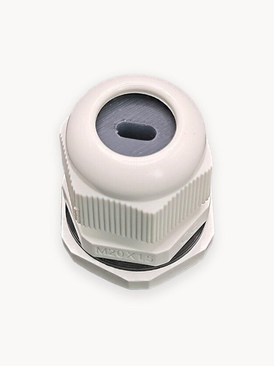 Кабельный ввод пластиковый M20х1.5 под плоский кабель 3x6 мм цвет серый RAL7035 с контргайкой и прокладкой IP68