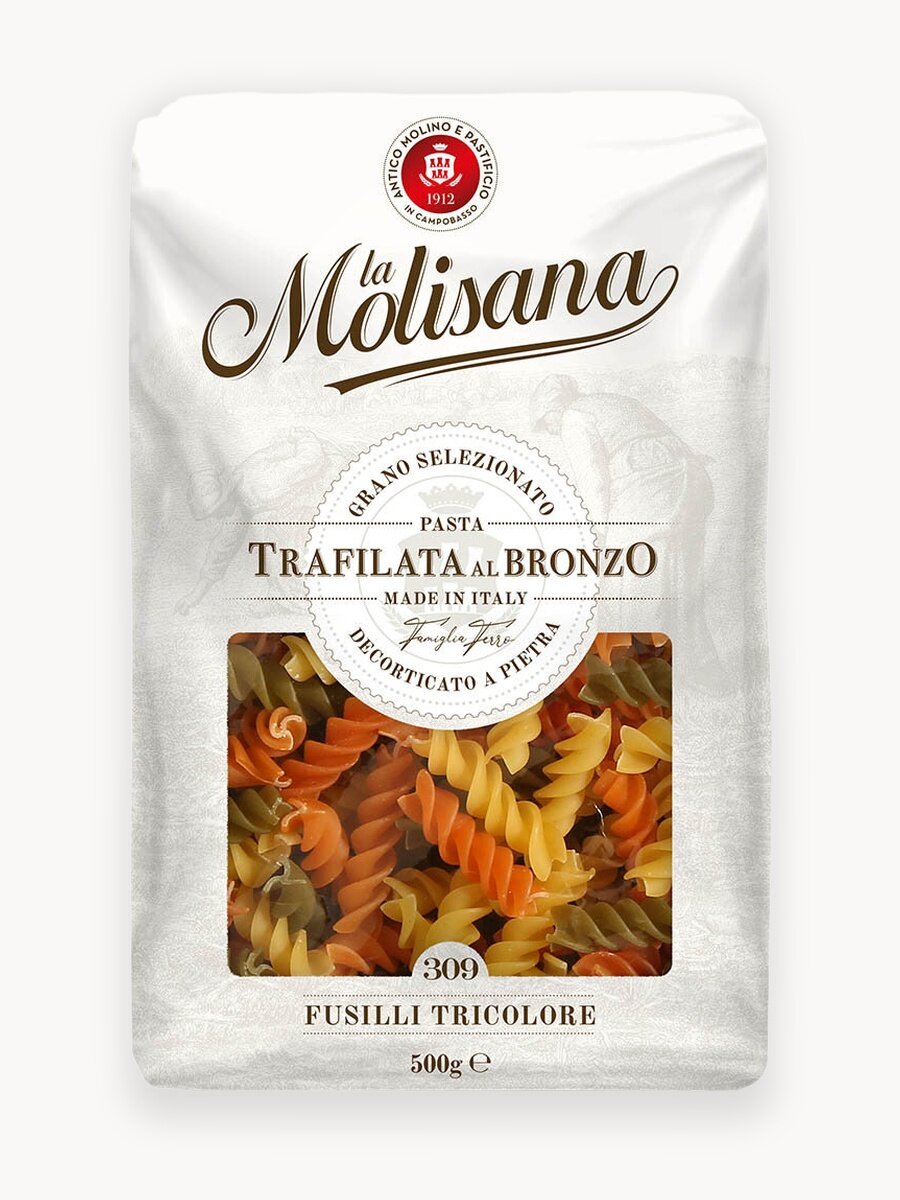 Макароны La Molisana FUSILLI Спиральки с добавлением томатов и шпинат №309, 500 г
