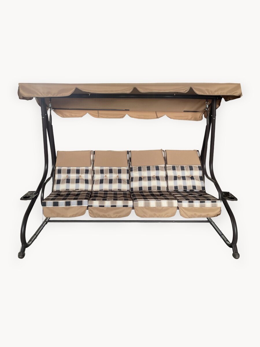 Садовые качели Homsly 4-местные, цвет "Молочный шоколад", раскладывающиеся, раздельные подушки, сиденье 200 см, макс. нагрузка 350 кг, LGS 200S