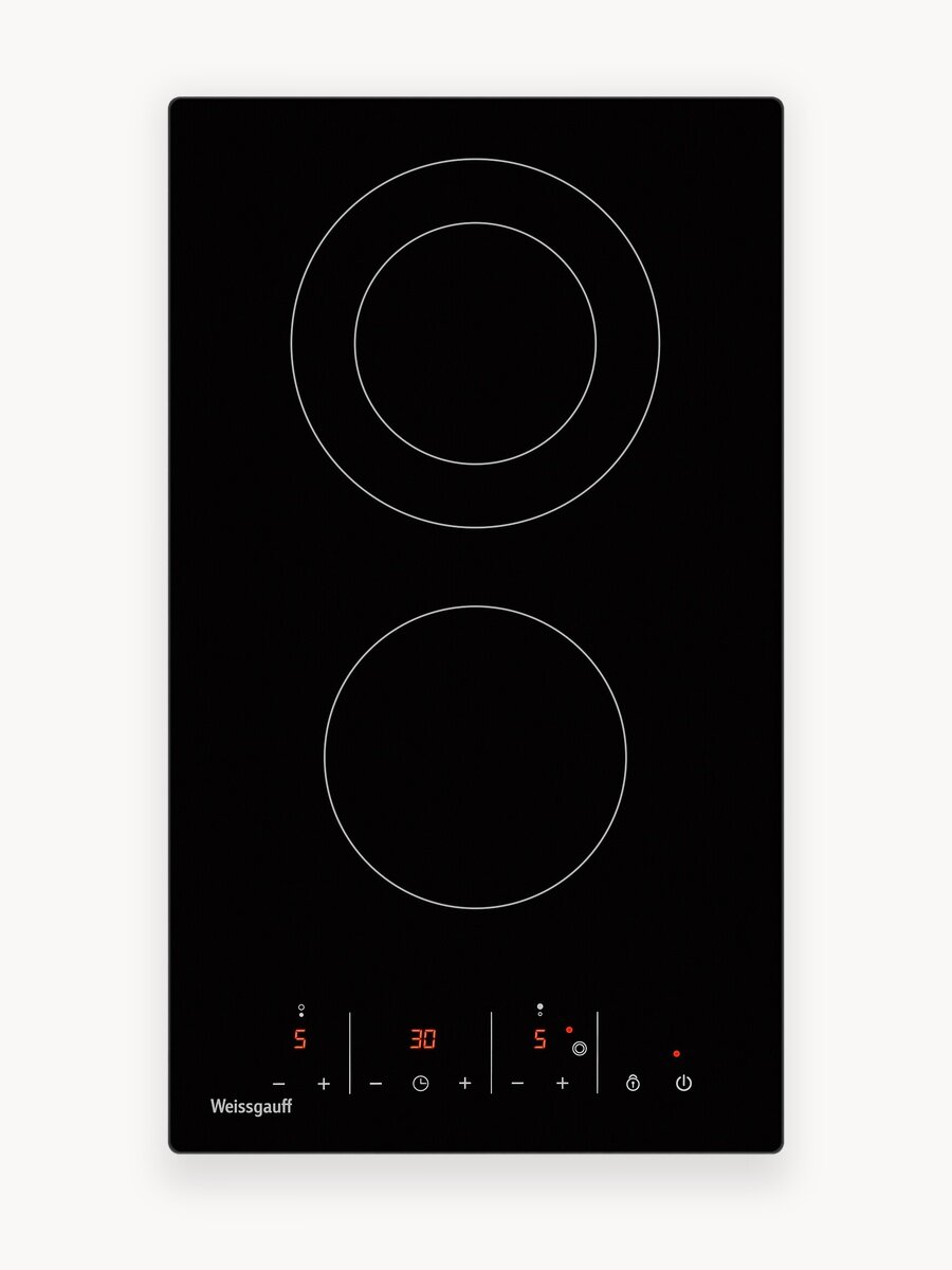 Стеклокерамическая панель Weissgauff HV 312 BM, Максимальная мощность 3000 Вт, 9 уровней мощности, Двухконтурная зона