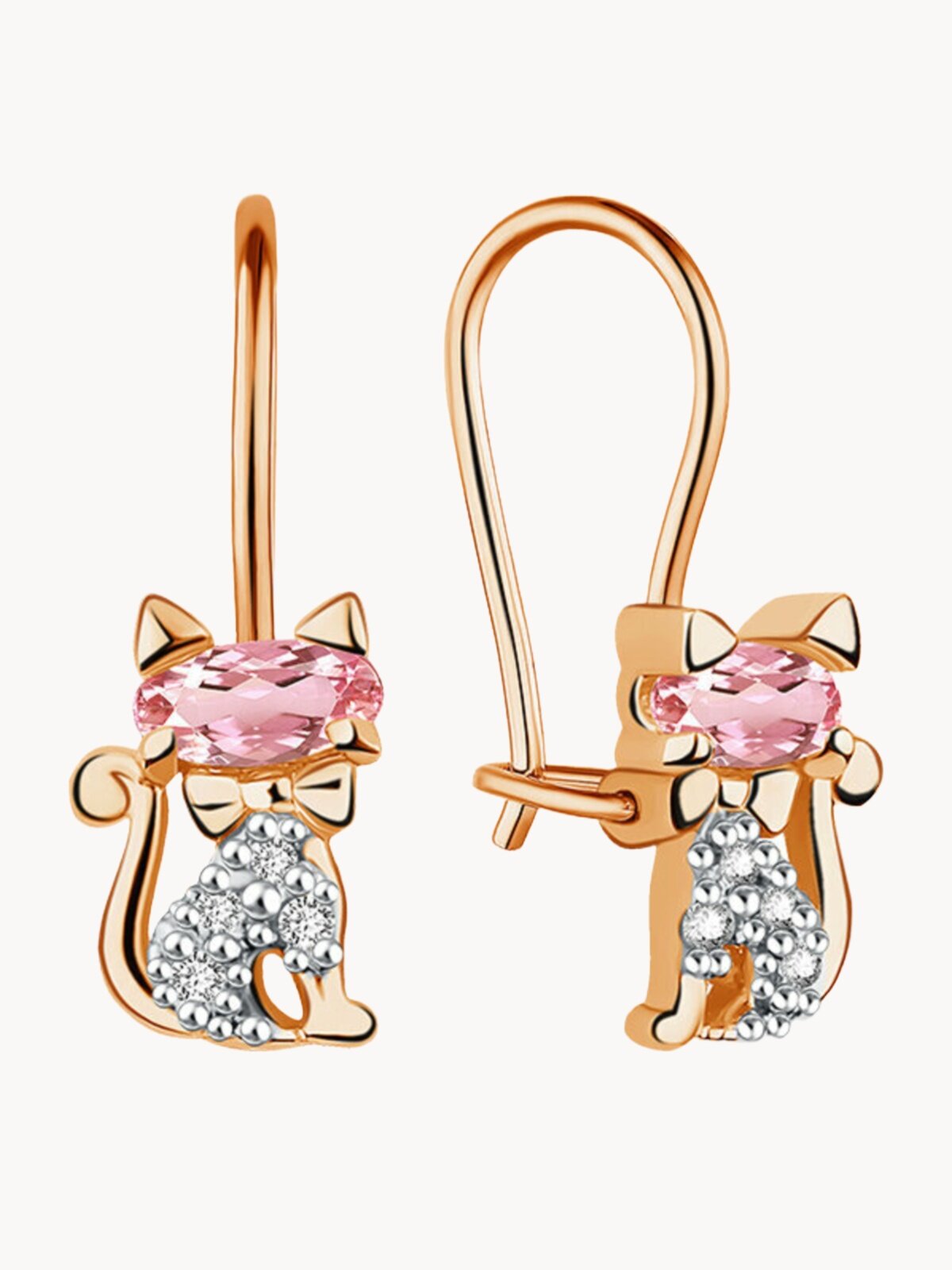 Серьги, красное золото, 585 проба, родирование, фианит