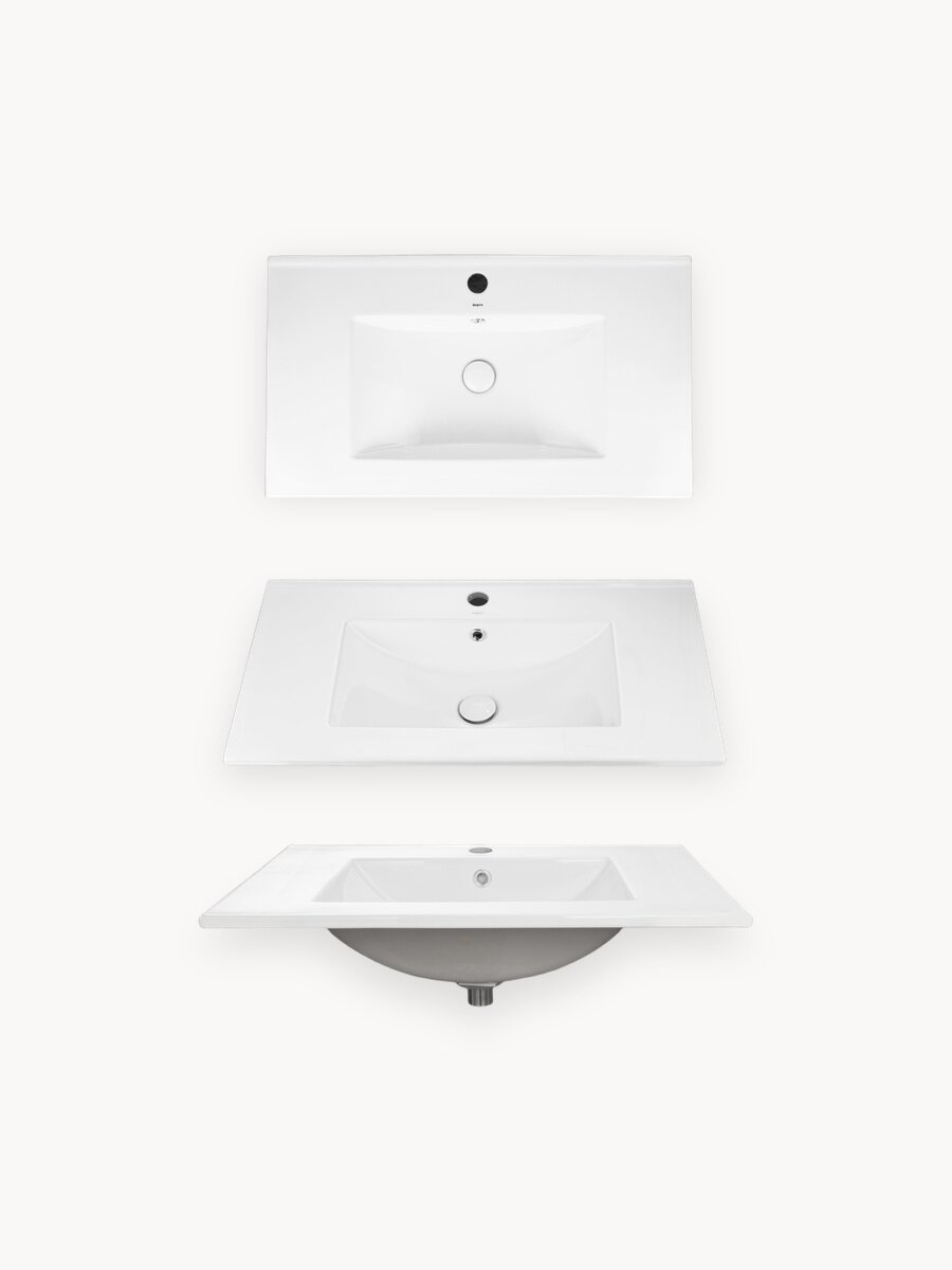 Раковина цельнолитая встраиваемая сверху для ванной белая, 81x46,5x17,5 см, Йорта Болонь 80