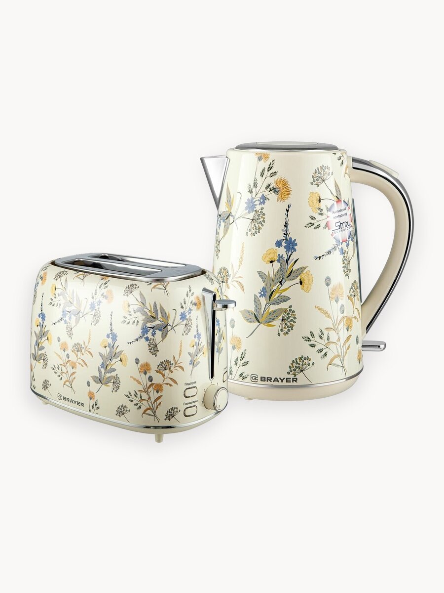 Набор Чайник электрический BRAYER BR1083YE + Тостер BRAYER BR2103YE