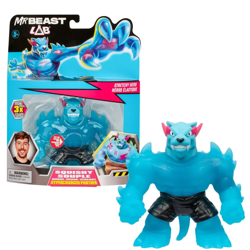 Фигурка Mr Beast Lab Hypercharged Panther Stretchy, тянущаяся, синяя