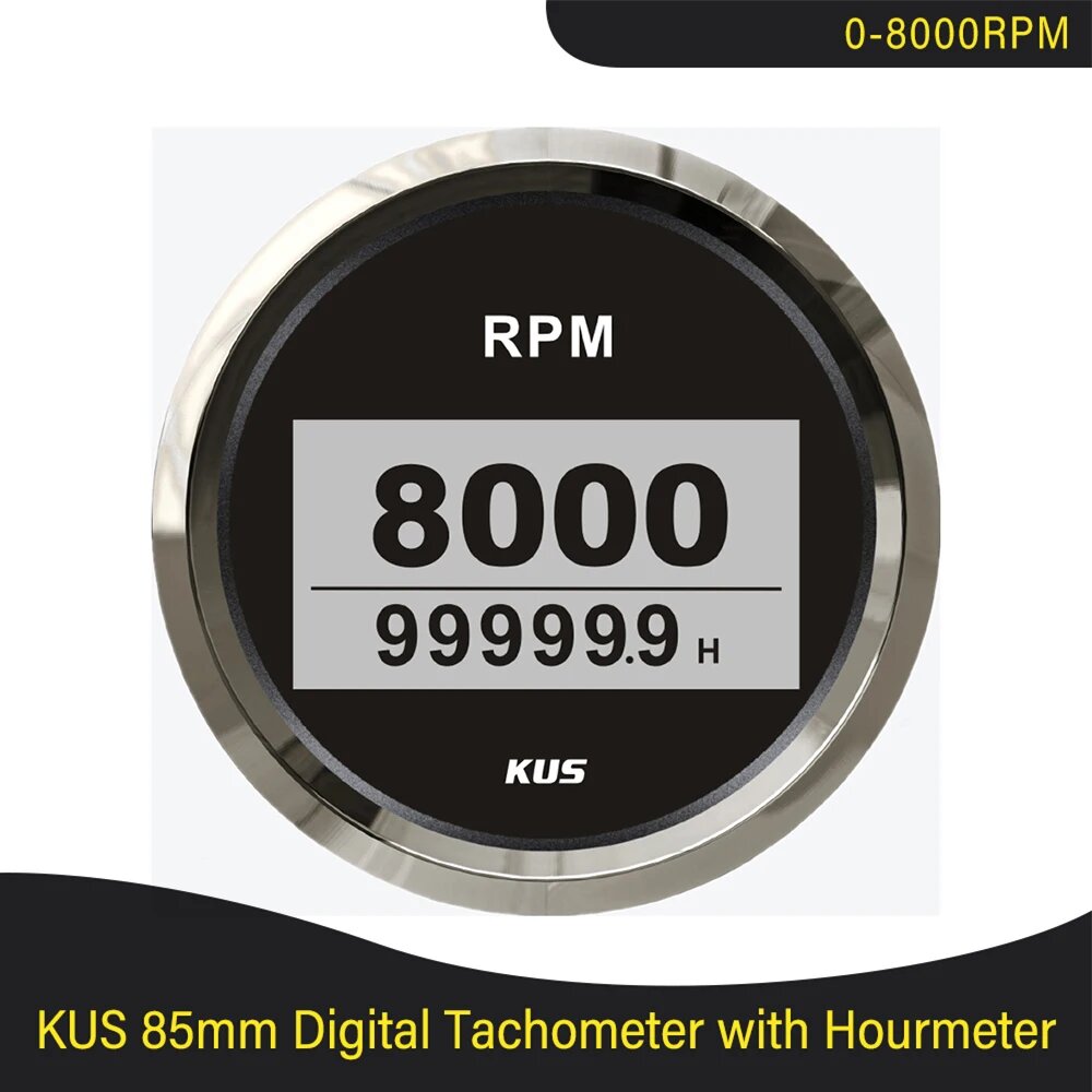 Тахометр KUS 85mm, 0-8000 RPM, с часосчетом, 8K-BS