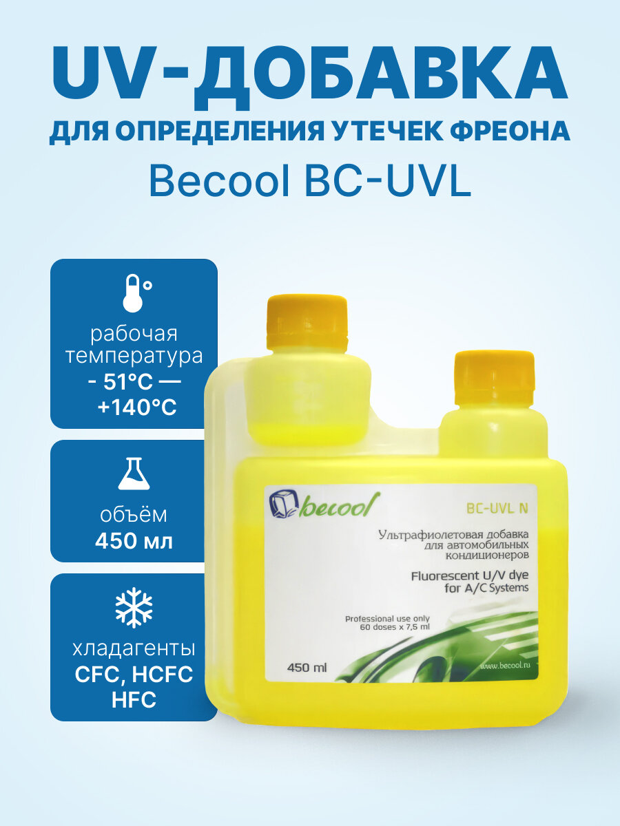 UV добавка для определения утечек фреона Becool BC-UVL 450мл