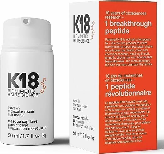 K18 Leave-In Molecular Repair Hair Treatment to Repair Damaged Hair 4 Minutes to Reverse Damage from Bleach Color Services 50 ml