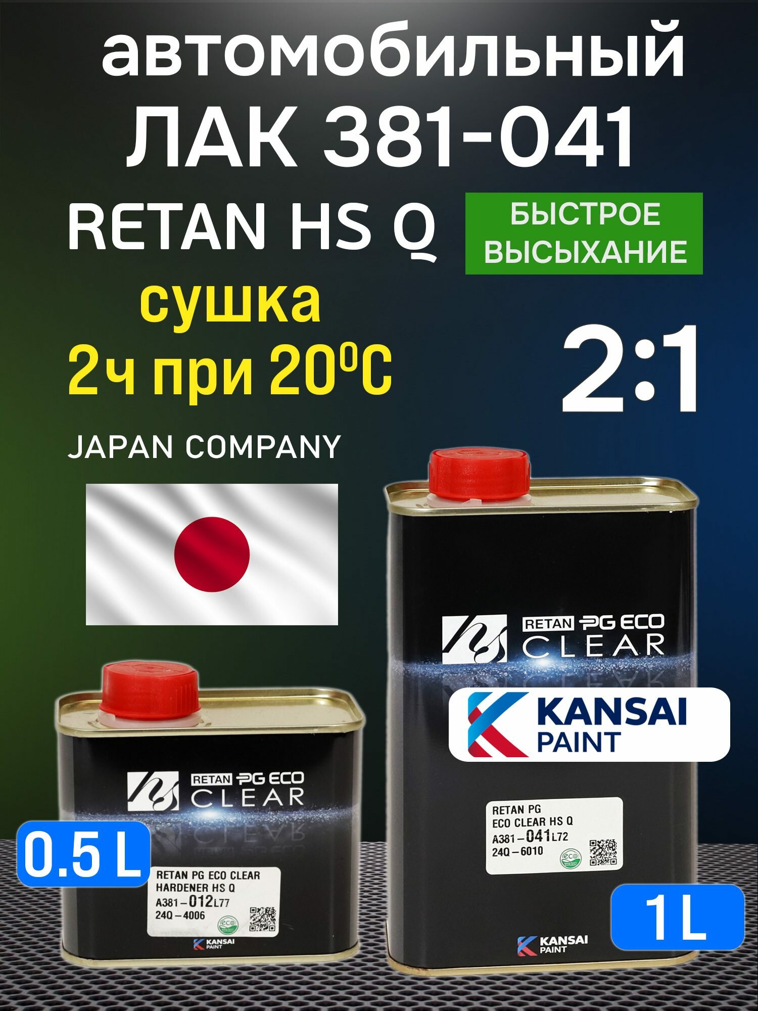 Лак автомобильный Kansai 381-041 HS 2:1 (1л) SHIN EZ высокоскоростной с отвердителем A381-012L77
