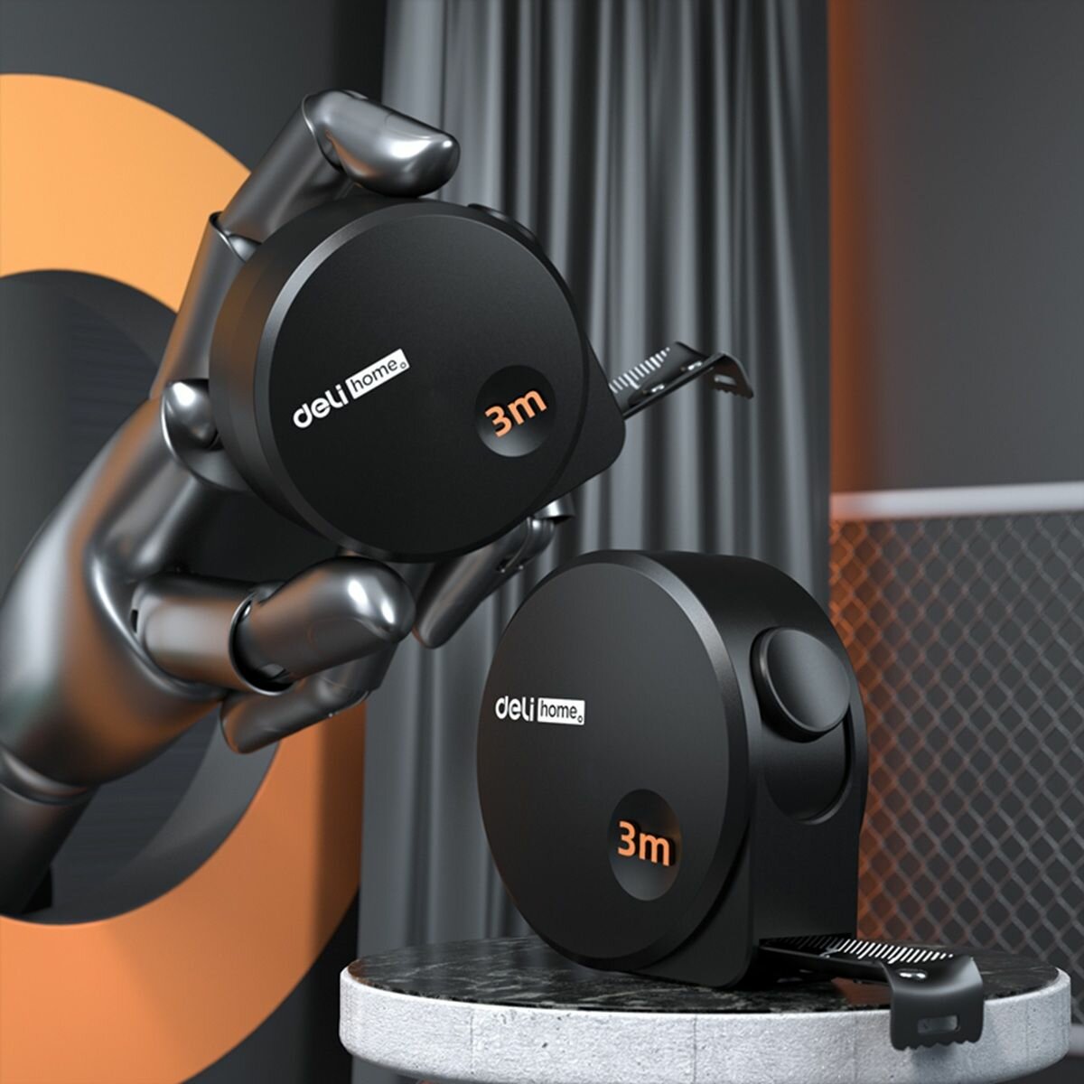 Рулетка DELI Home Series Black HT8316 3 м, 16 мм, эксклюзивный дизайн, корпус высококачественный Софт-тач пластик