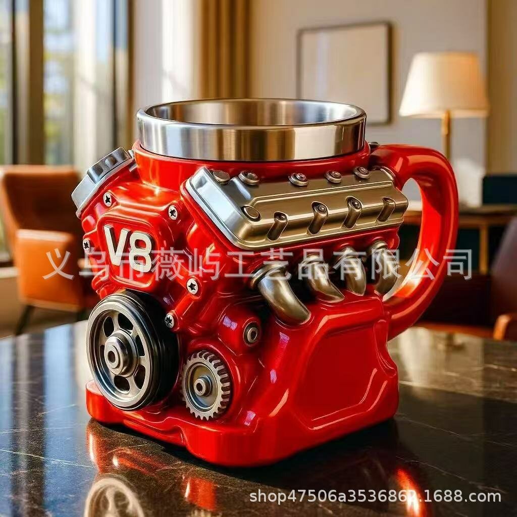 Новая кружка с двигателем F1, креативная кружка из смолы и нержавеющей стали, декоративная кружка