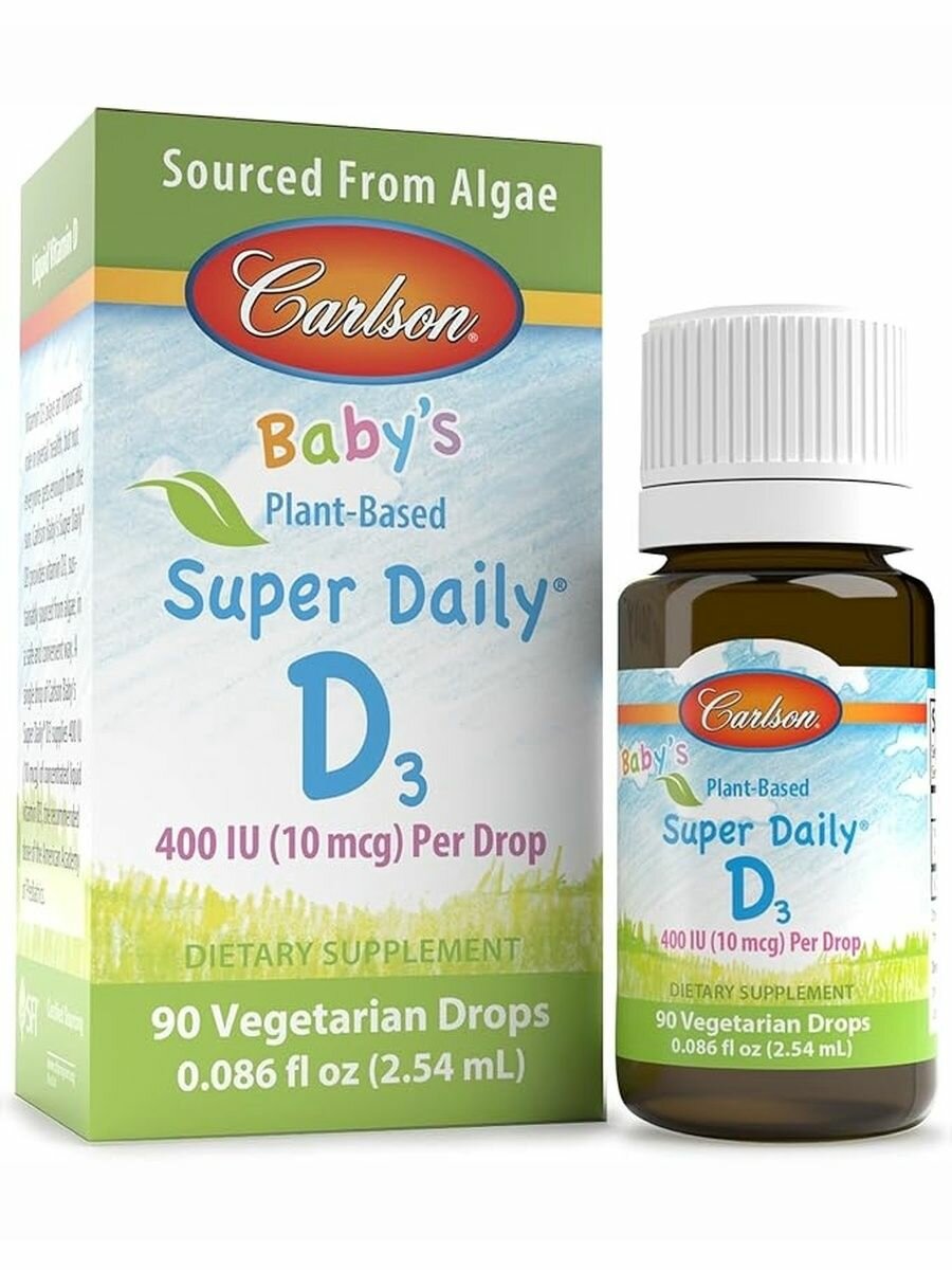 Витамин Д3 в каплях для детей, 400 ME, Carlson Labs, Baby's Super Daily D3 drops