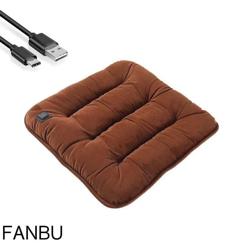 Автомобильная накидка FANBU, с подогревом, коричневая, Синтепух, 1 шт. 46x46см, на сиденье
