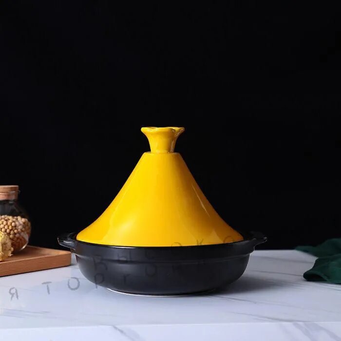 Тажин Керамический, 2 л, 35 см, Желтый, С крышкой, для Запеканки, Мяса, Паэльи