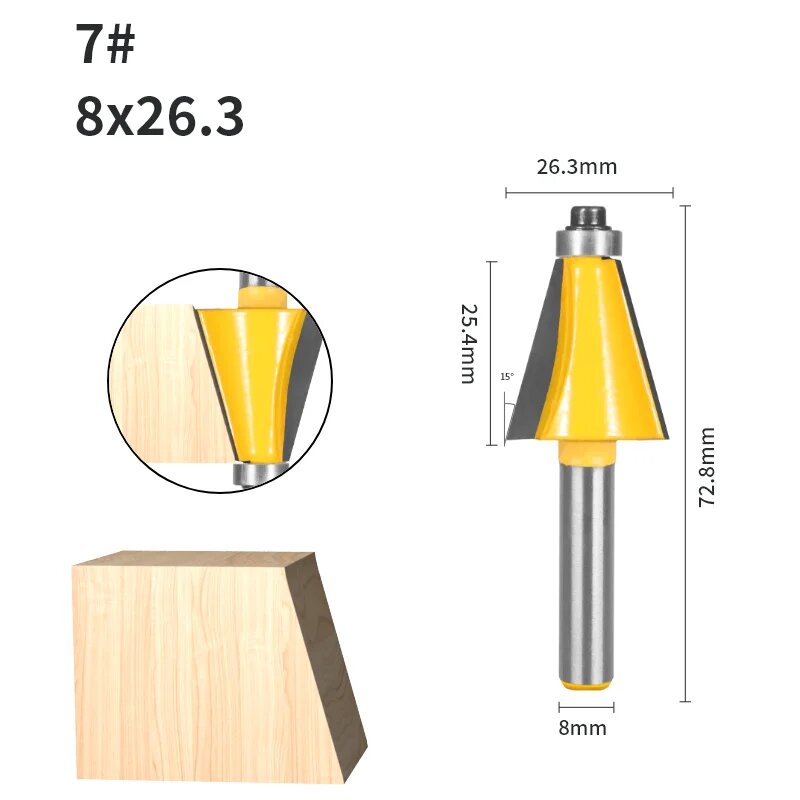 Фрезы по дереву, сплав вольфрама и кобальта, хвостовик 6,35 мм, 8 мм, набор углов 8x26.3
