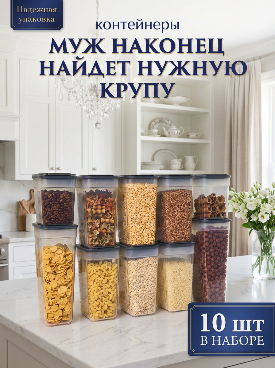 Контейнеры для сыпучих продуктов, 10 шт. Контейнеры для хранения круп с крышками