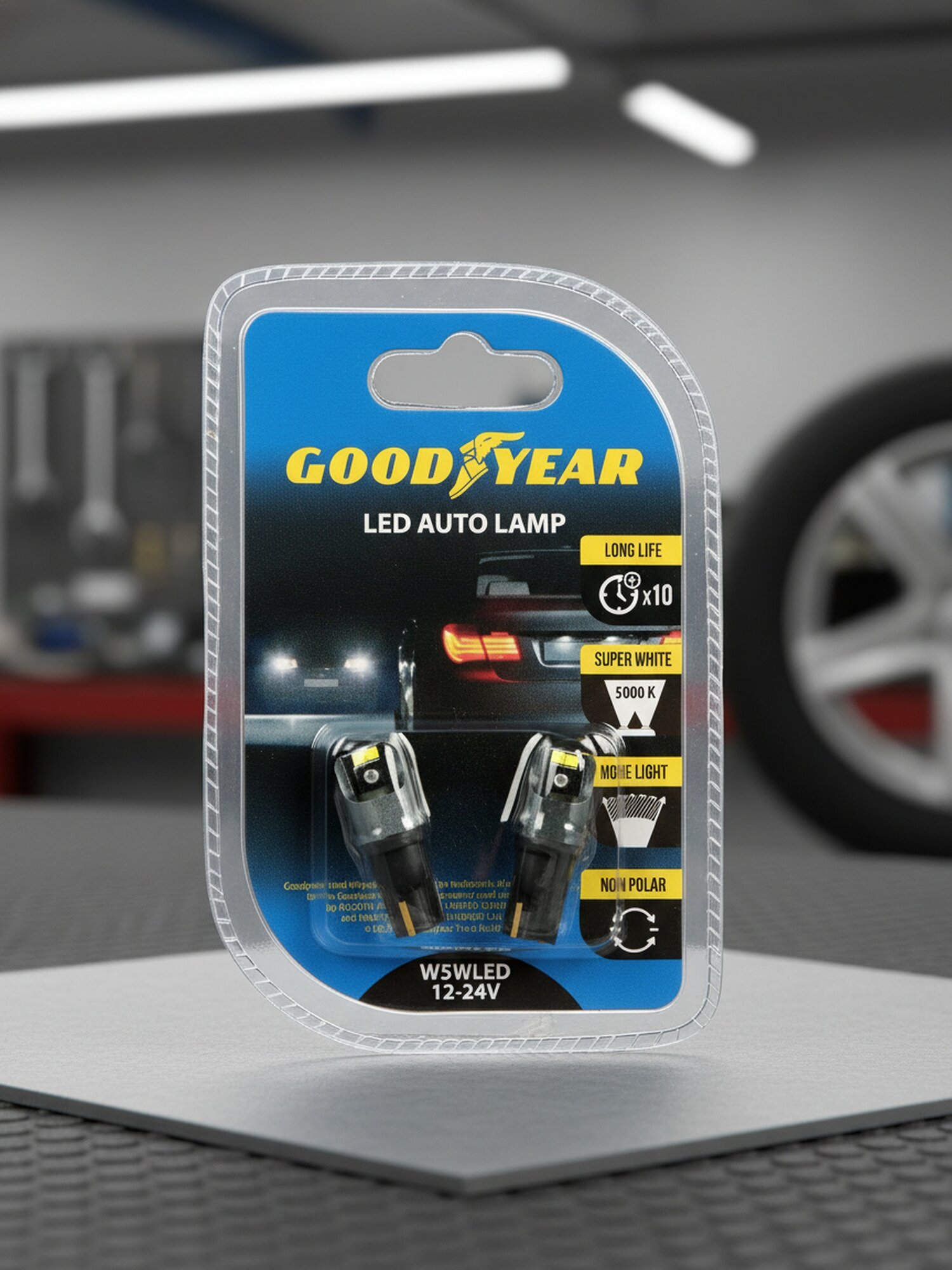 Автомобильная светодиодная лампа Goodyear W5W LED 12-24V GY012021, комплект 2 шт, супер белый свет 5000K для габаритов