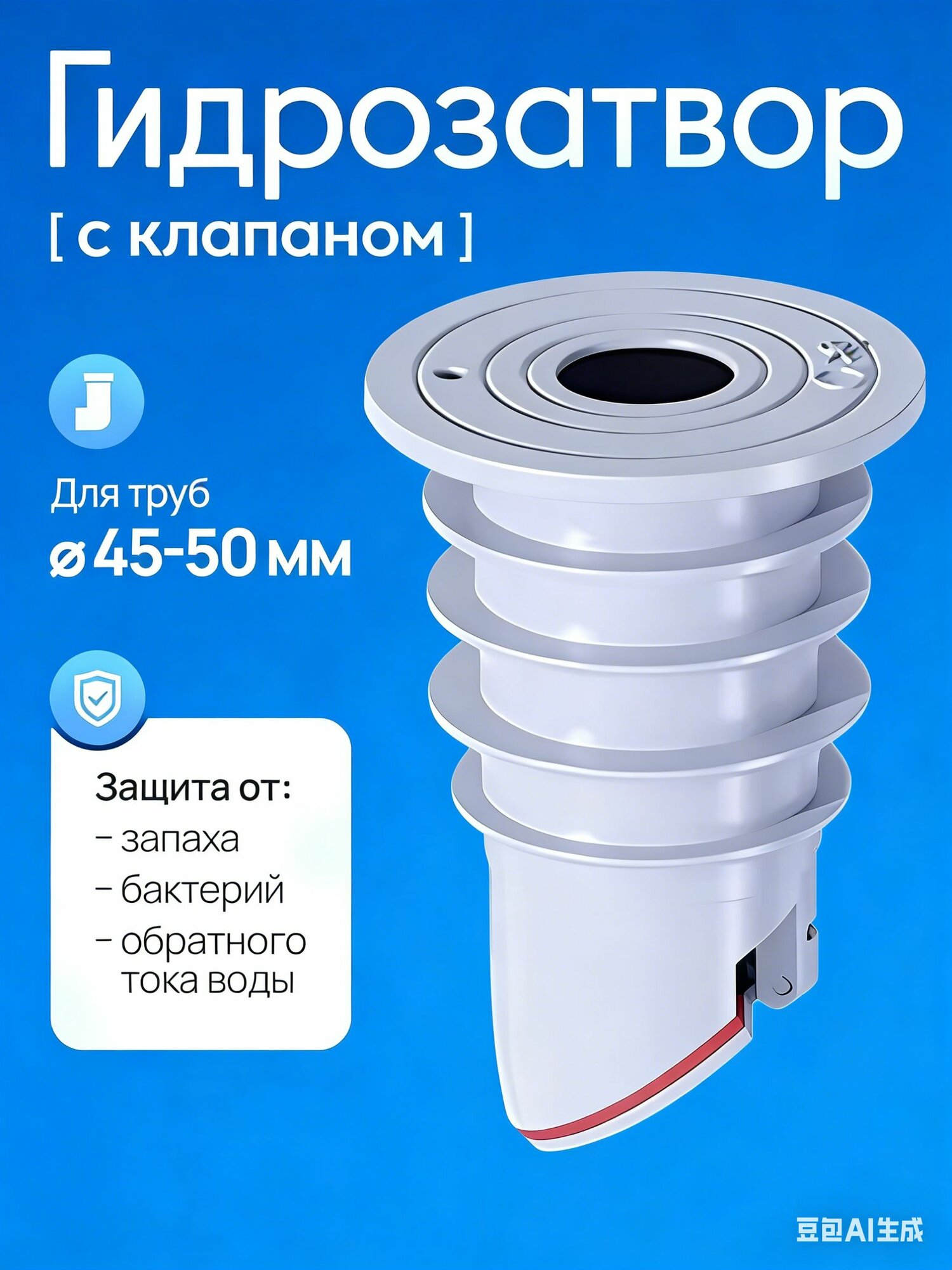 Гидрозатвор сухой 45-50 мм для трапа/раковины/стиральной машины силикон, без запахов