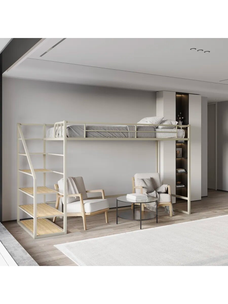 Кровать-чердак Лофт Костюковъ Хард для детей и взрослых 120х200 слоновая кость